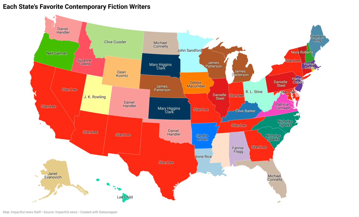 Each State's Favorite Contemporary Fiction Writers - Impactful